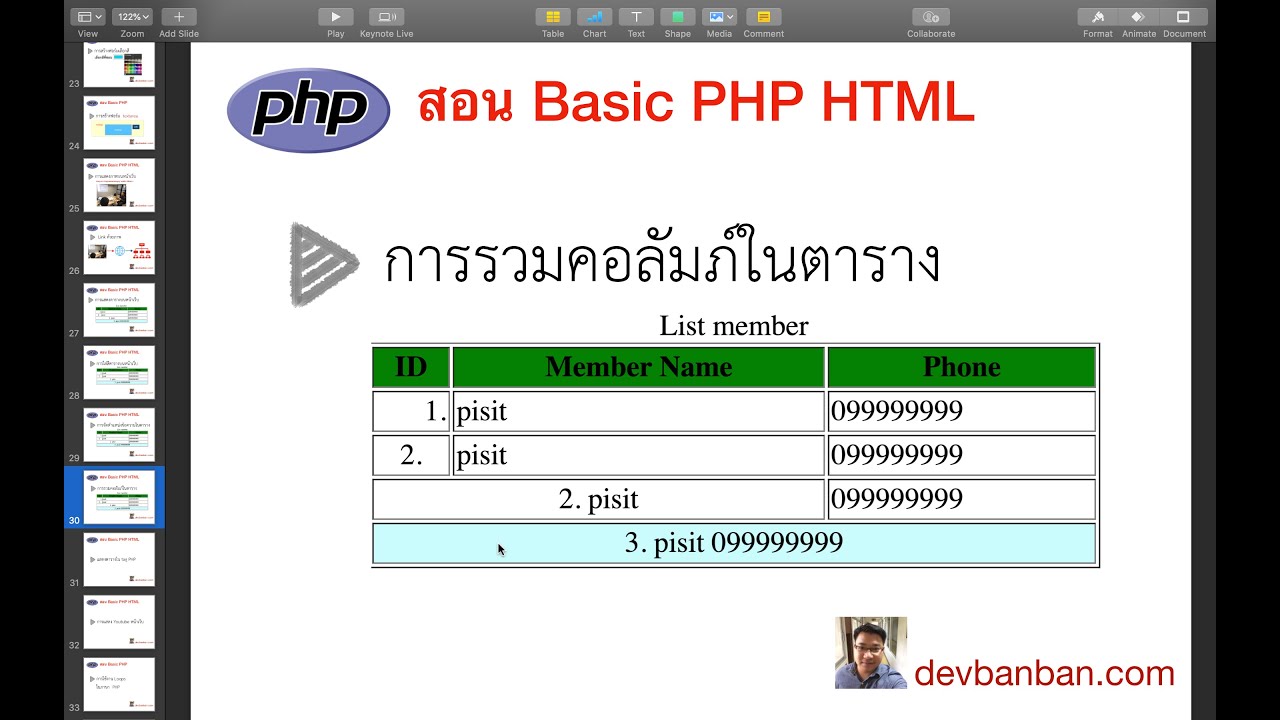 สอน PHP HTML TABLE การรวมคอลัมภ์ในตาราง (colspan, table, html) (สอนทำ ...