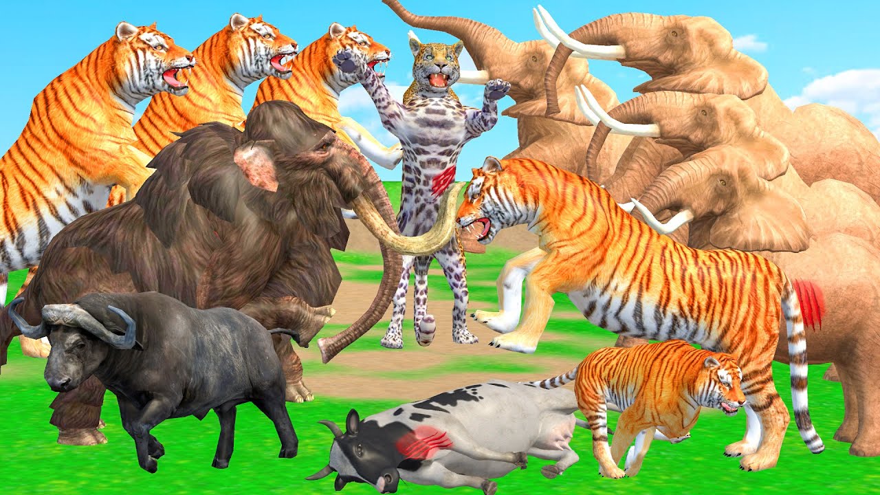10 Giant Tigers vs 10 Cow Buffalo Bull vs Monster Lion Attack Cow ...