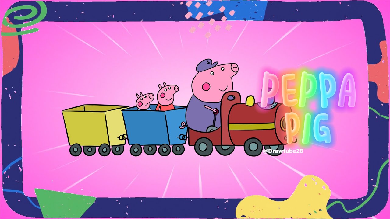 How to Draw Peppa Pig Grandpa Train Neon Light drawing and coloring ...