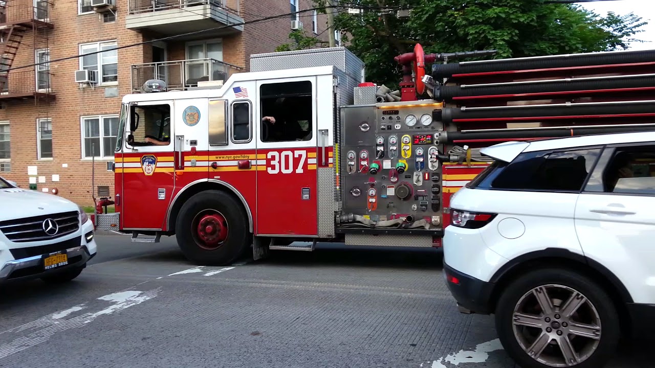 FDNY engine 307 outside its response area cruising by - YouTube