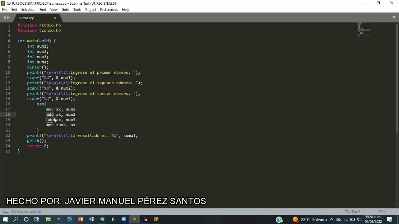 Programación Híbrida Suma de 3 números Lenguaje ensamblador y C++ - YouTube
