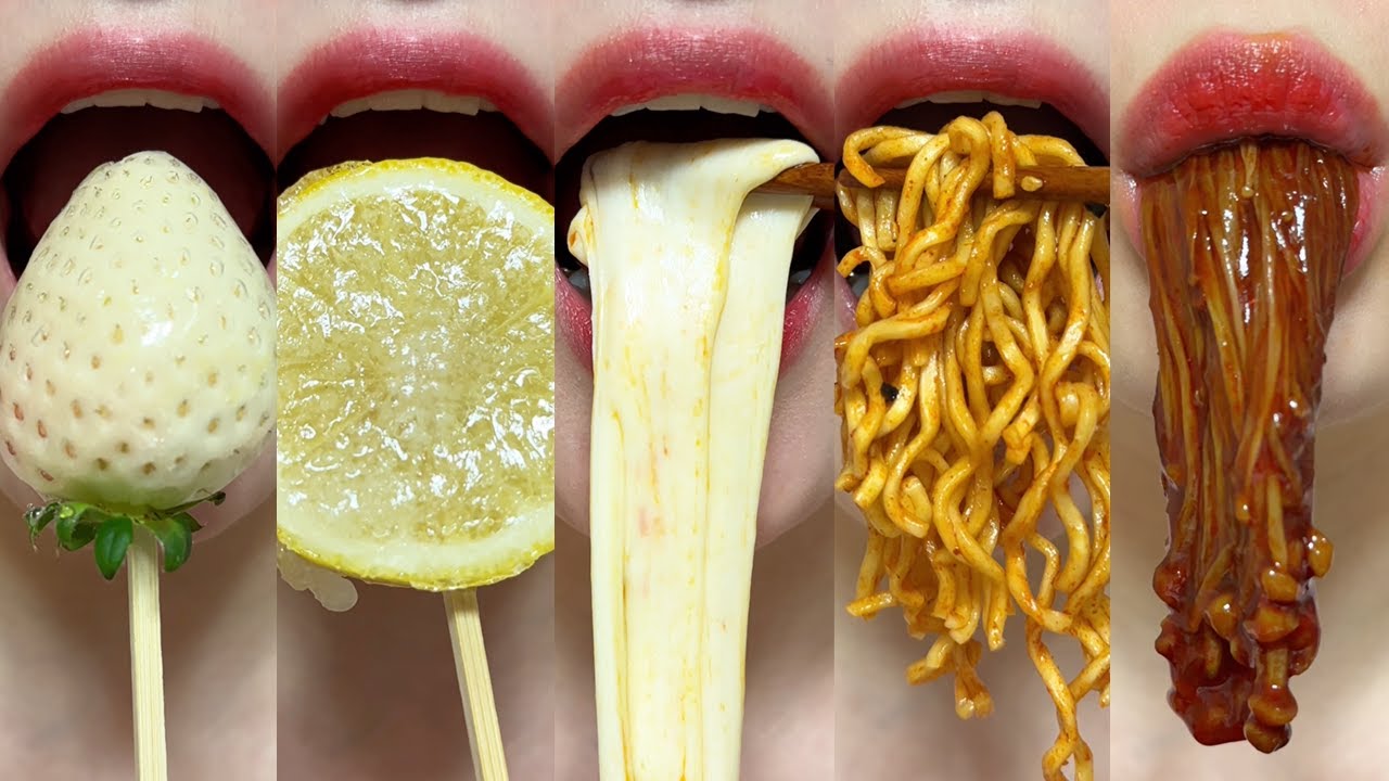 asmr WHITE STRAWBERRY LEMON TANGHULU 흰색 딸기 레몬 탕후루 KIELBASA SAUSAGE ...