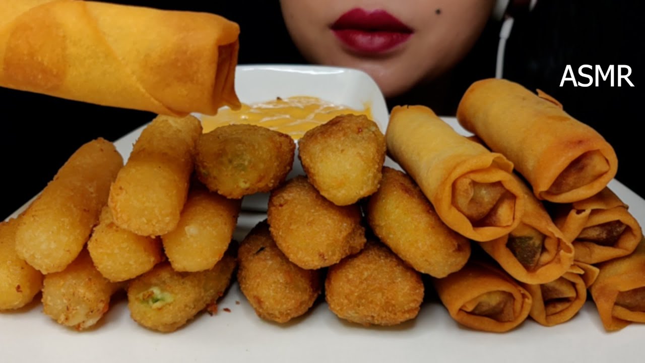 ASMR SPRING ROLLS & CHEESE STICKS & JALAPENO POPPERS MUKBANG | NO ...