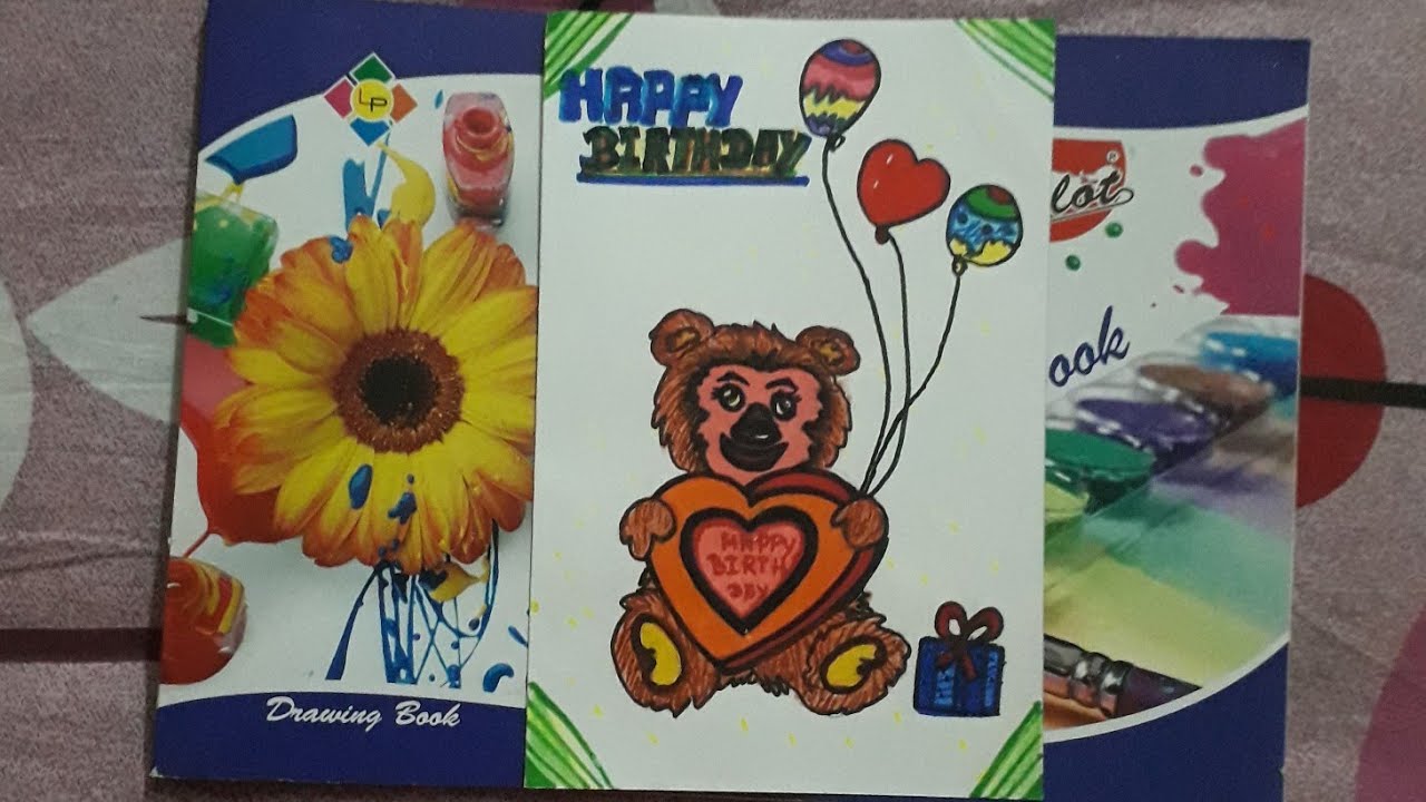 how to draw designs inside a birthday card - YouTube