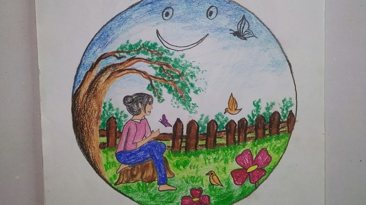 Let's create a Happy World together drawing by oil pastel | environment ...