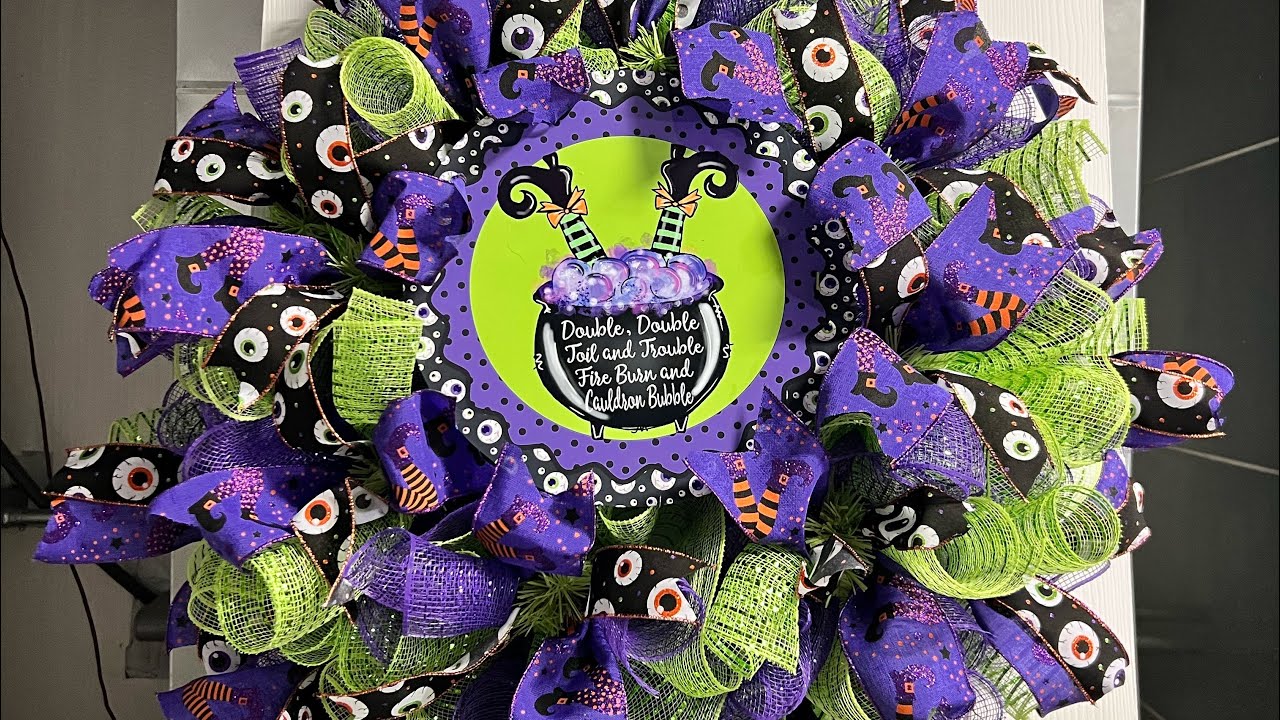 Toil and Trouble Halloween Curl and ruffle deco mesh wreath| Hard ...