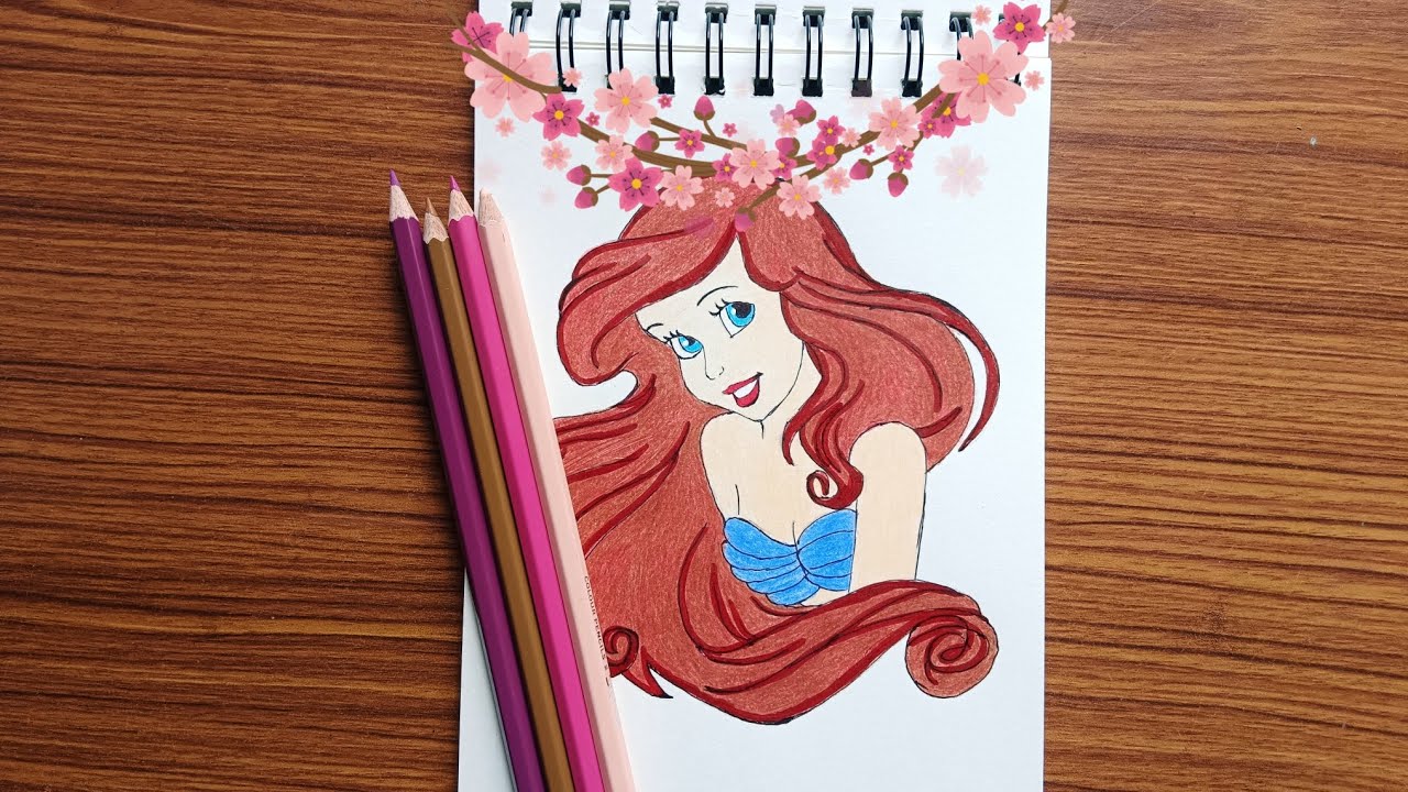 Ariel drawing| how to draw ariel| step by step| mermaid| easy drawing ...