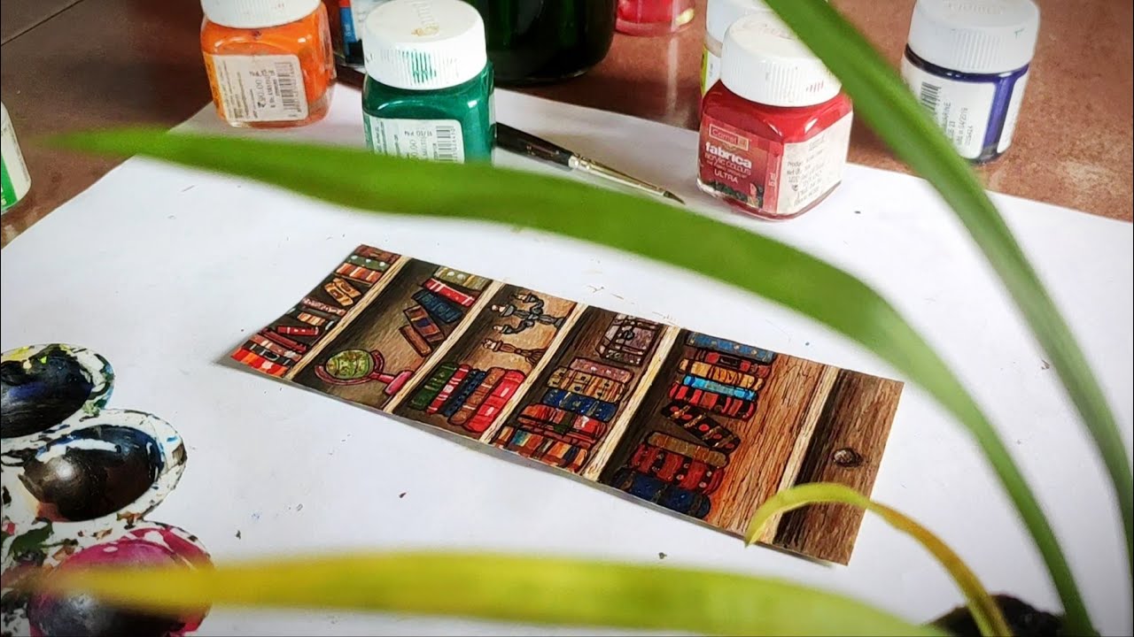 Paint a Bookshelf with Classic Books| DIY acrylic bookmark | Step by ...