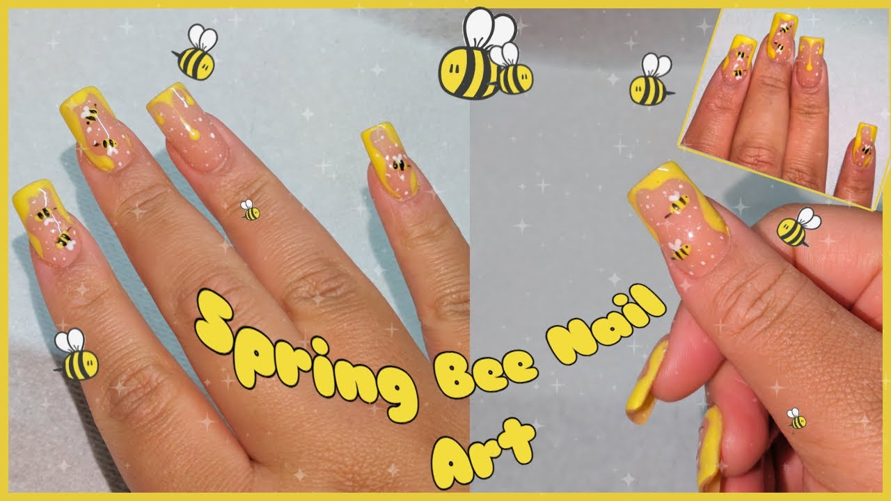 🐝🐝Easy Spring Bee Nail Art🐝🐝 | acrylic application - YouTube