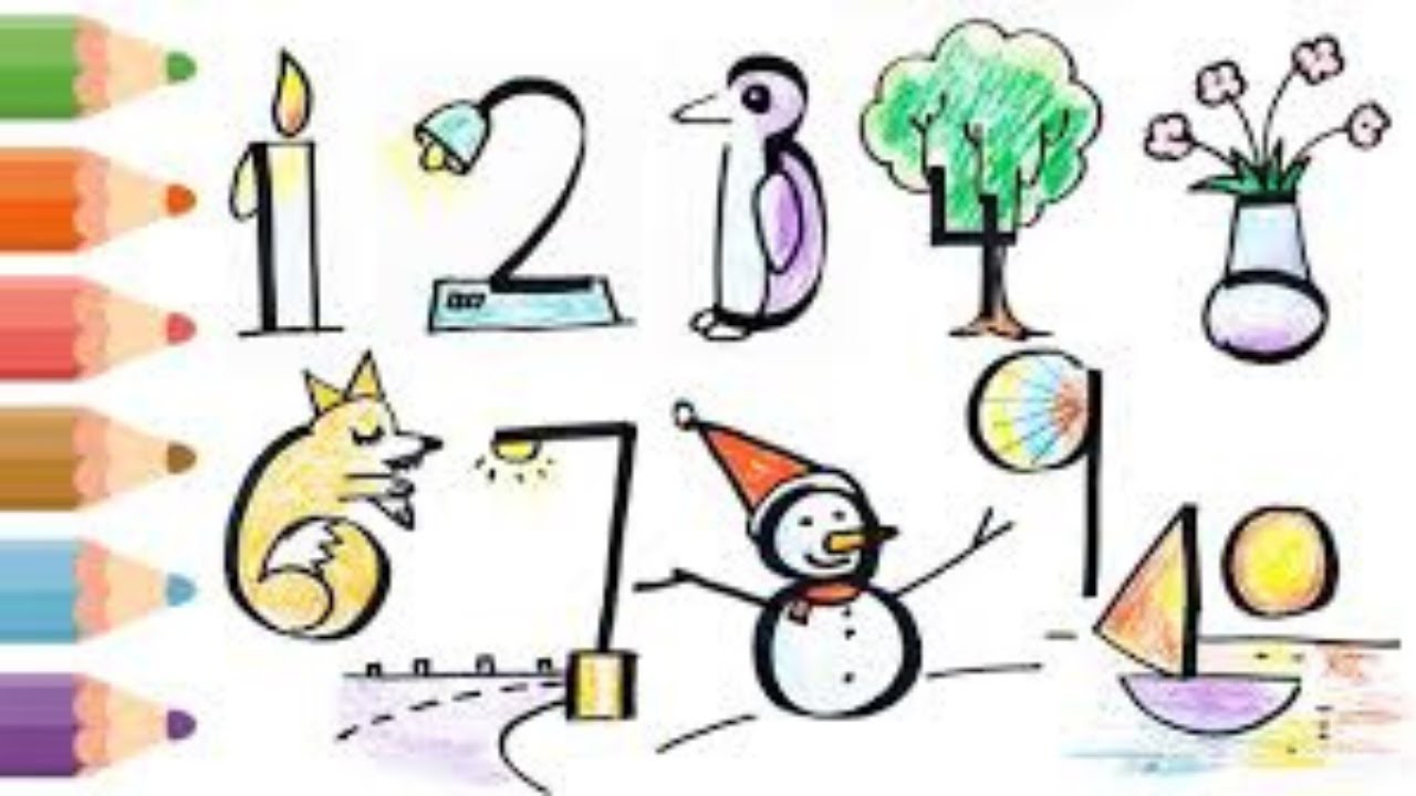 Number Drawing For Kids | How to Draw Pictures Using Alphabet Number 1 ...