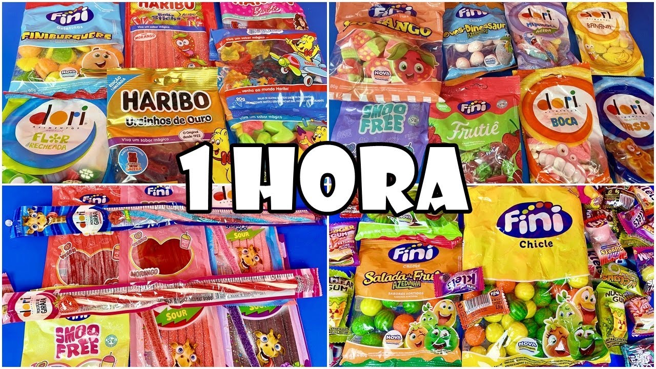 1 Hora Experimentando FINI, HARIBO, DORI e DOCILE Balas e Chicletes ...