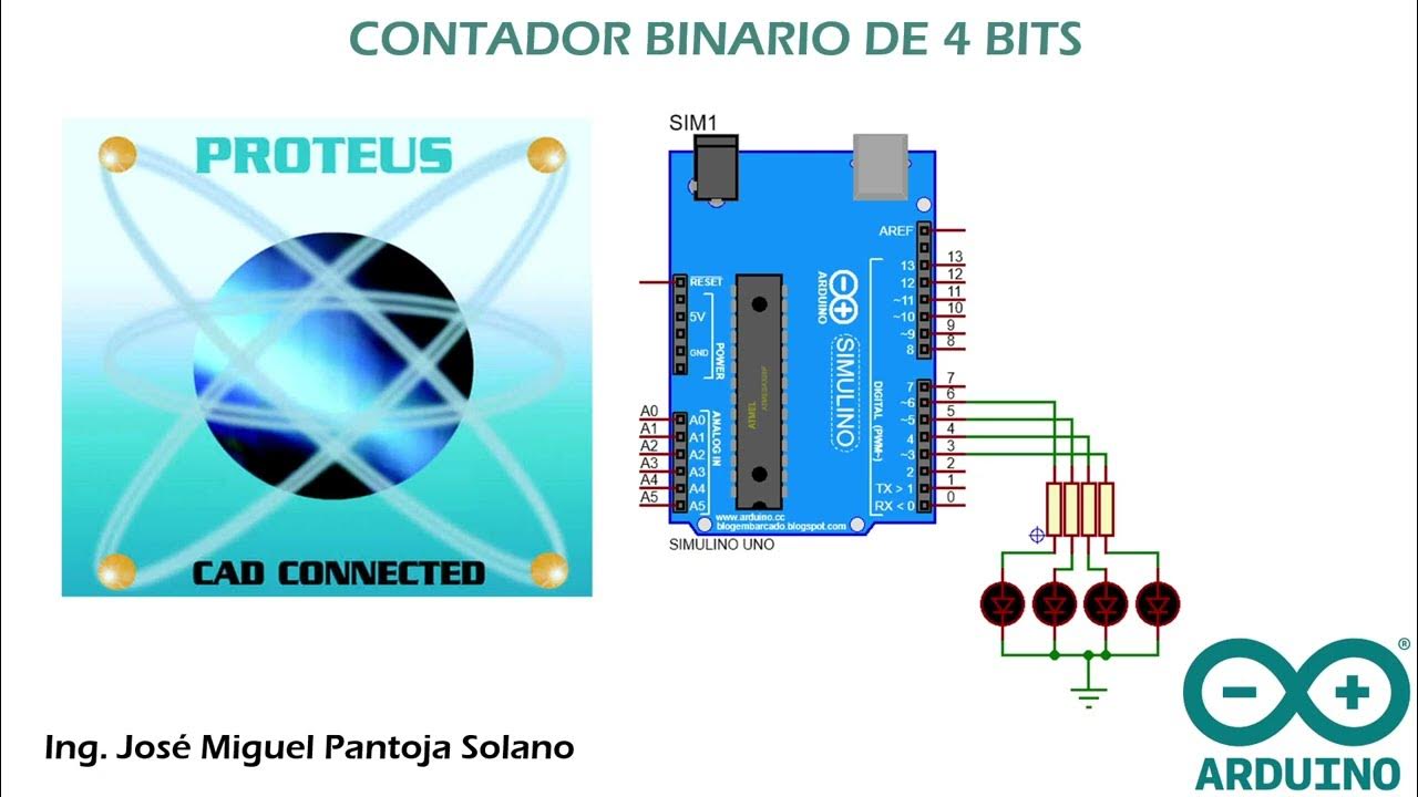 SIMULACIÓN 2.1 ARDUINO-PROTEUS Contador binario de 4 bits - YouTube