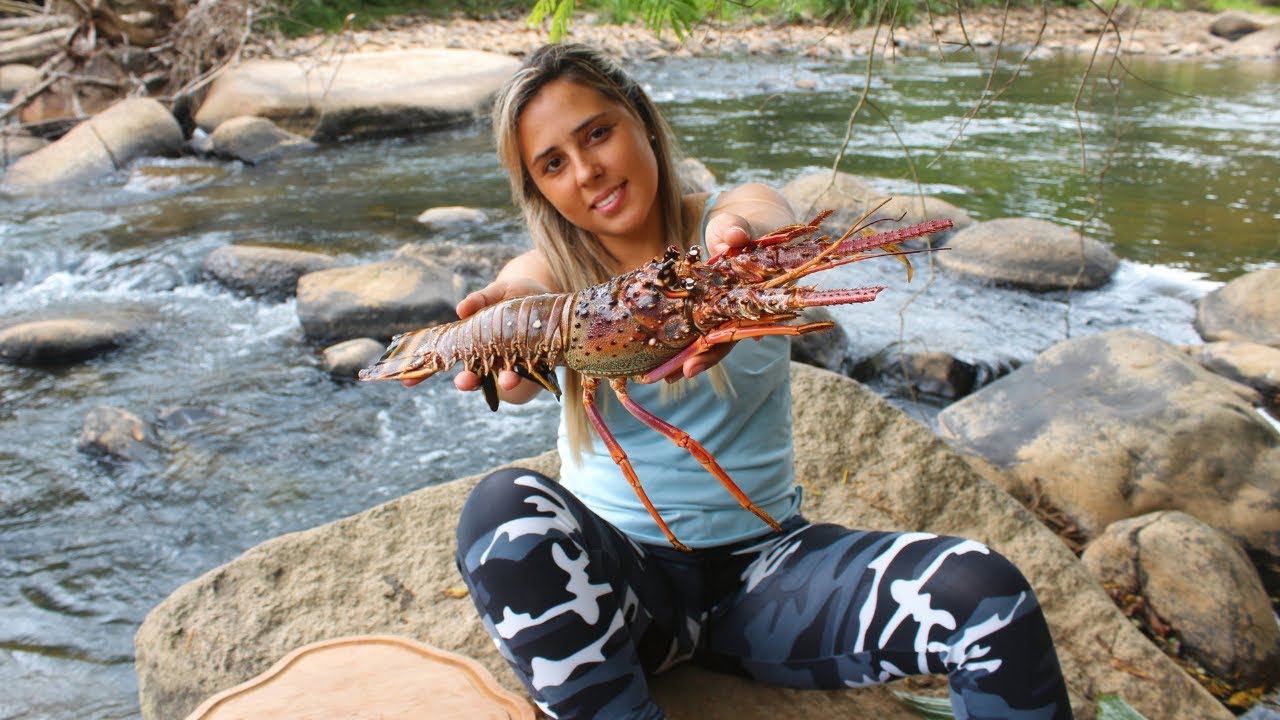 Lobster Baked By The River - ASMR Brazilian Cooking Outdoor - YouTube