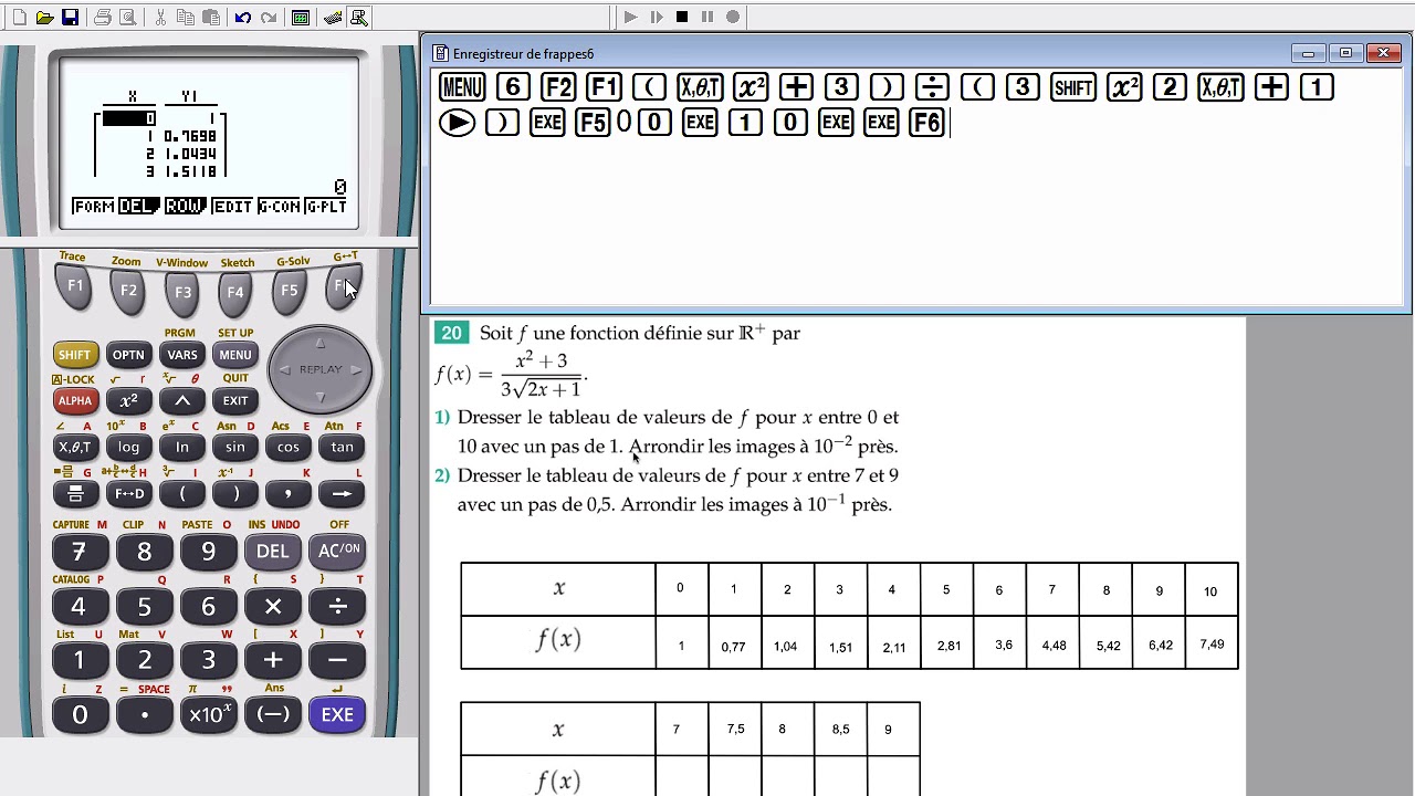 tableau de valeurs - casio graph 35+E - YouTube