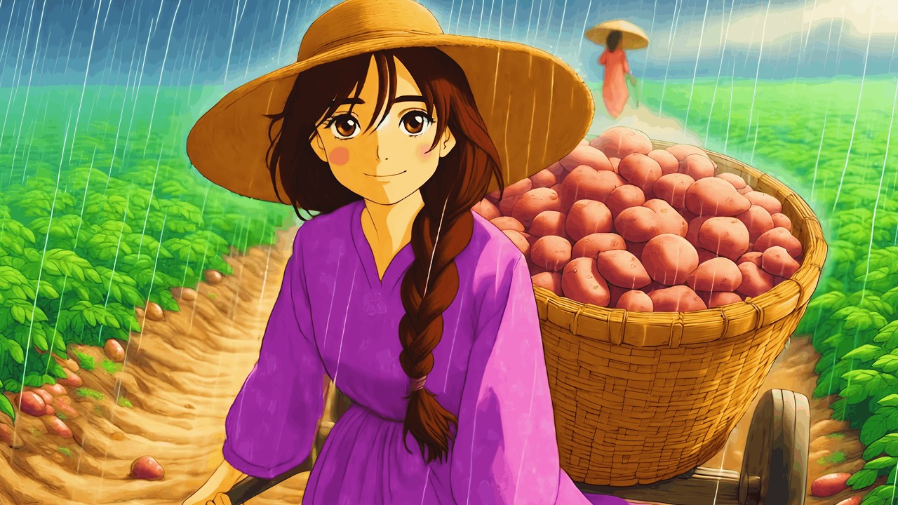 🌧️ Aesthetic Anime Cooking 🥔 Potato Balls + Rainy Day Harvesting 🌾 ...