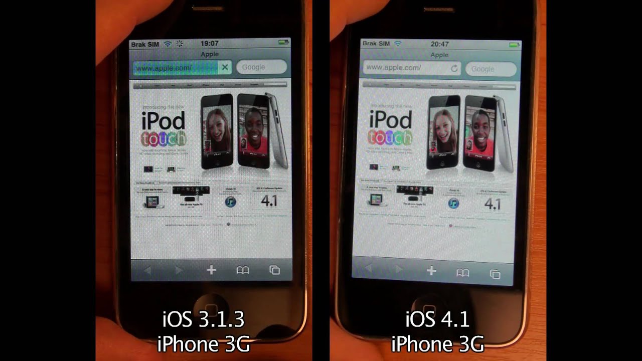 iPhonie 3G iOS 3.1.3 vs 4.1 - YouTube