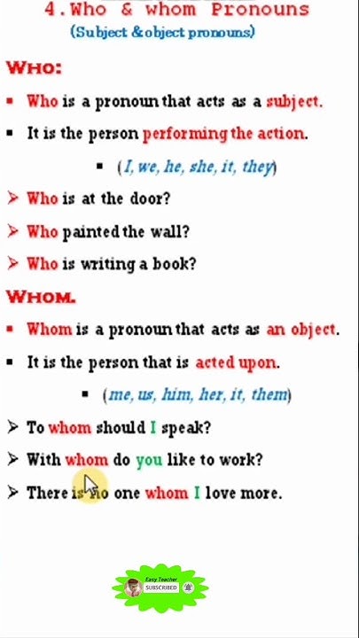 who and whom | subject & object pronouns | who vs whom | who and whom ...