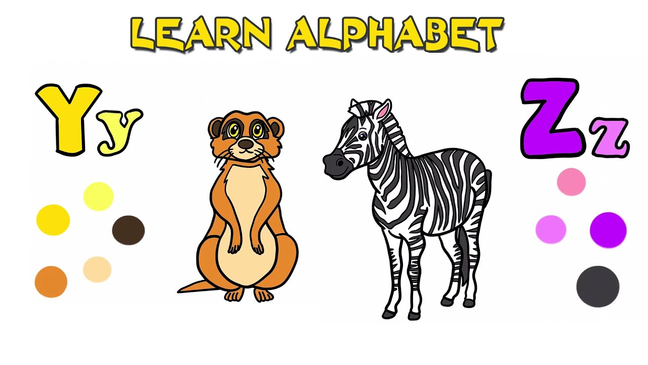 Learn Alphabet | Letter Y and Z | Draw and Color Yellow Mongoose and ...