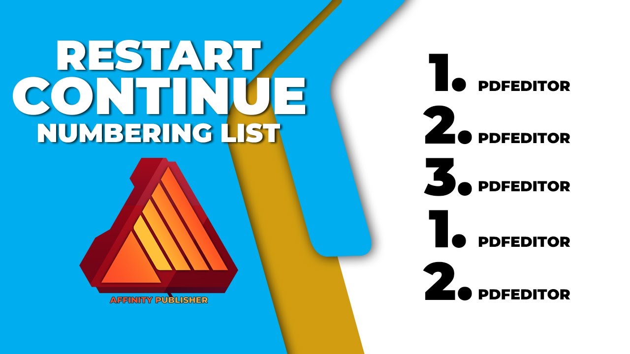 How to restart or continue numbering list in Affinity publisher - YouTube
