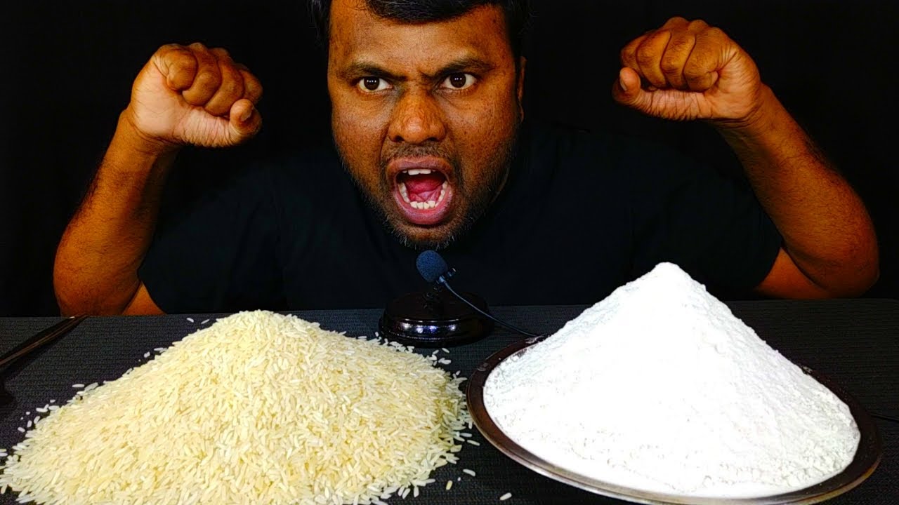 ASMR EATING RAW RICE | BASMATI RAW RICE WITH RICE FLOUR | RAW RICE ...