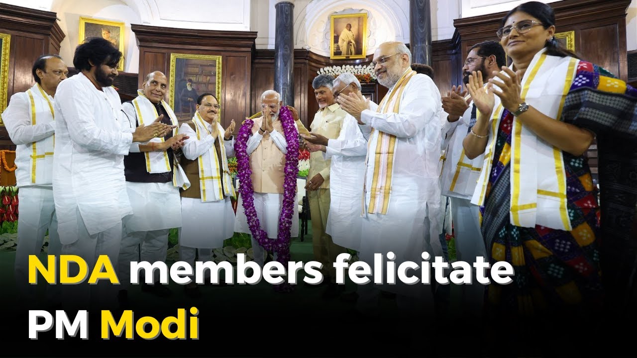 NDA members felicitate PM Modi after Parliamentary Party Meeting - YouTube