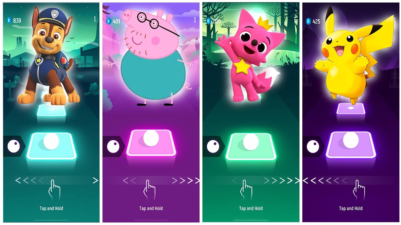 Peppa Pig vs Chase vs Pikachu vs Pinkfong | Tiles Hop EDM Rush! - YouTube