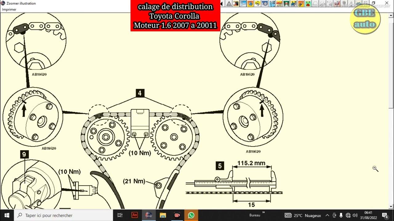 repérer de calage de la distribution (Toyota Corolla) pour les moteurs 1.6 et 2.0 D-4D (2007 à ...