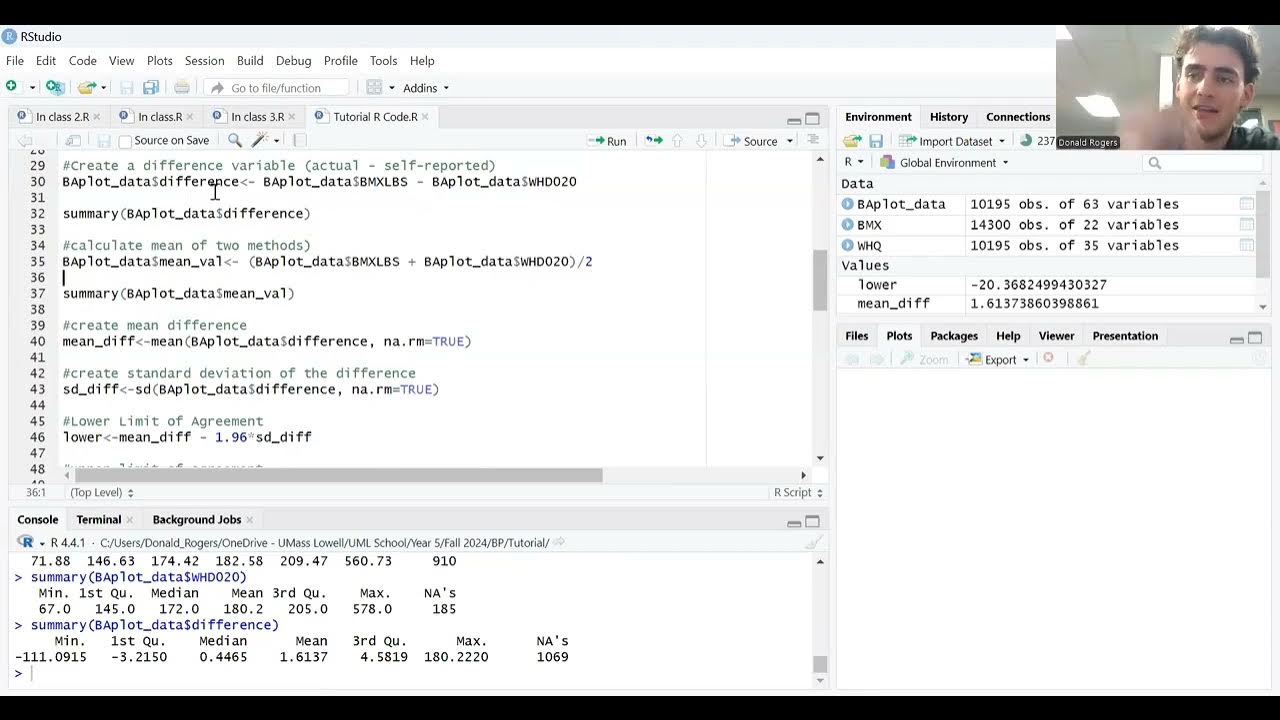 Biostatical Programming Fall 2024 Bland-Altman Plot R Tutorial - YouTube