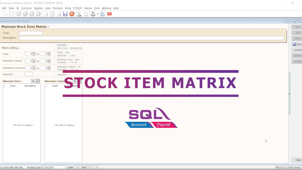 Stock Item Matrix - SQL Accounting Software - YouTube