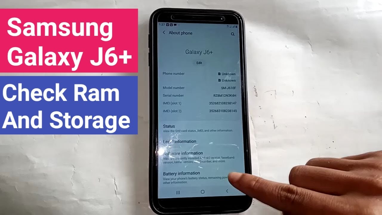 How to check Ram and Storage in samsung galaxy j6+ phone - YouTube