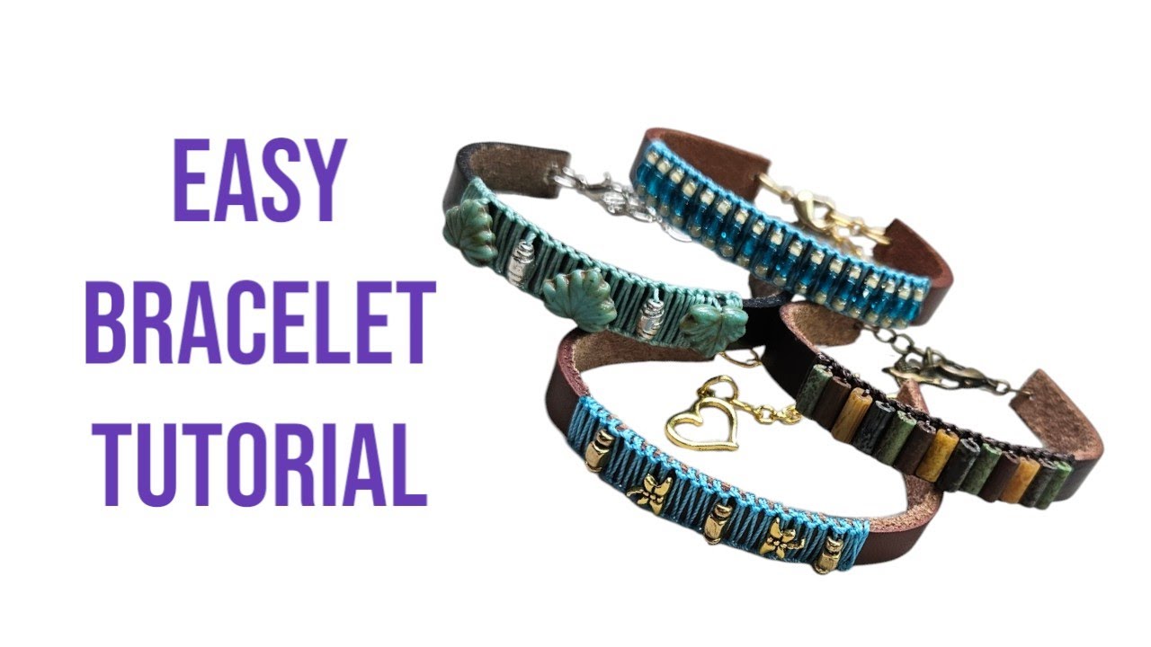 Super easy bracelet tutorial - Leather & Macrame techinque - Beginner friendly jewelry lesson ...