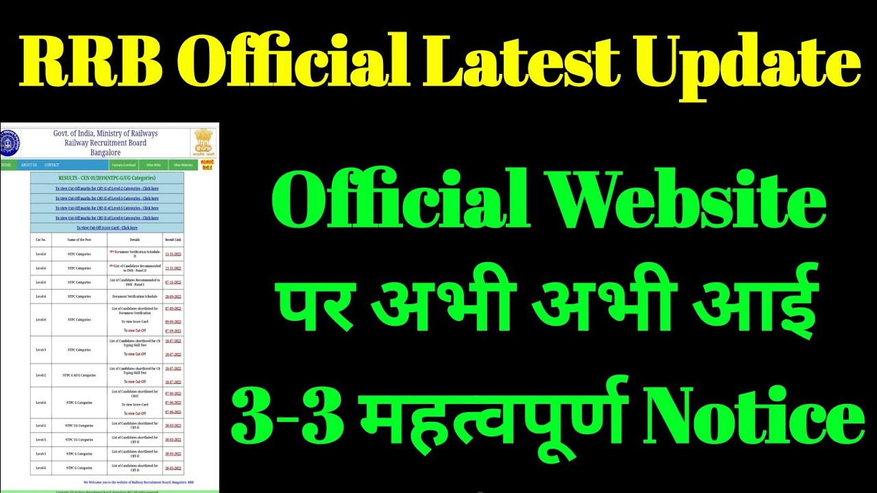 RRB official latest update - YouTube