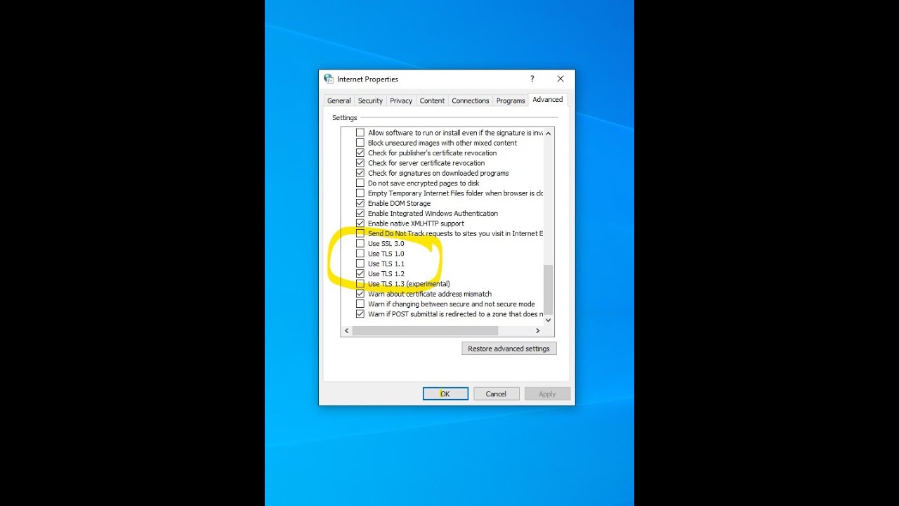 How to Enable SSL and TLS in Win 10 by internet Option - YouTube