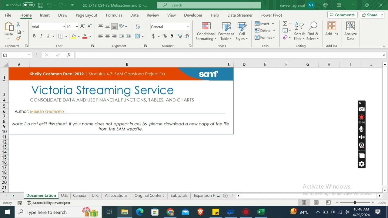 Shelly Cashman Excel 2019 | Modules 4-7 SAM Capstone Project 1a ...