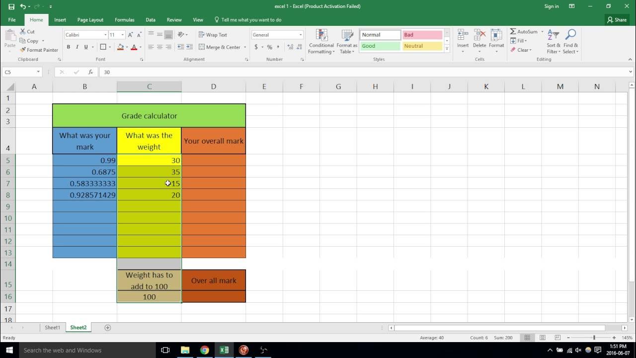 How to calculate final grade (in excel) - YouTube