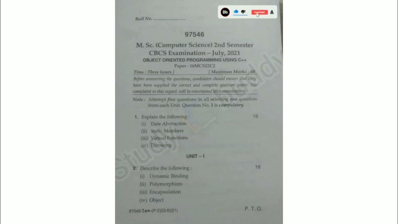 (2021)MDU M.Sc 2nd Sem(com.sci) Object Oriented programming using C++ Question Paper - YouTube