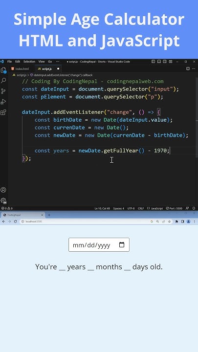 Simple Age Calculator In Html And Javascript Youtubeshorts Shorts Programming Coding Youtube