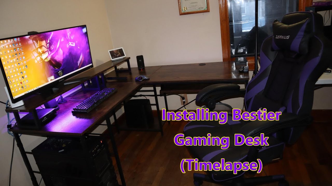 Bestier 95" L Shape PC Gaming Desk Install (Timelapse) - YouTube