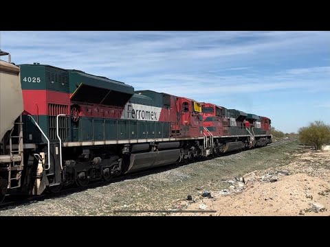 TREN DIRECTO-NORTE CON 3 MAQUINAS FXE #4668 #4067 #4025 SALIENDO DE PUERTO PENASCO - YouTube