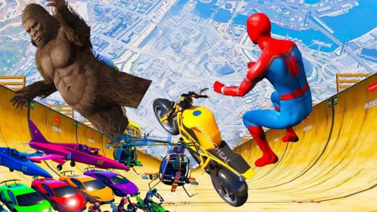 GTA V Mega Ramp Boats, Cars, Motorcycle with Trevor and Friends New ...