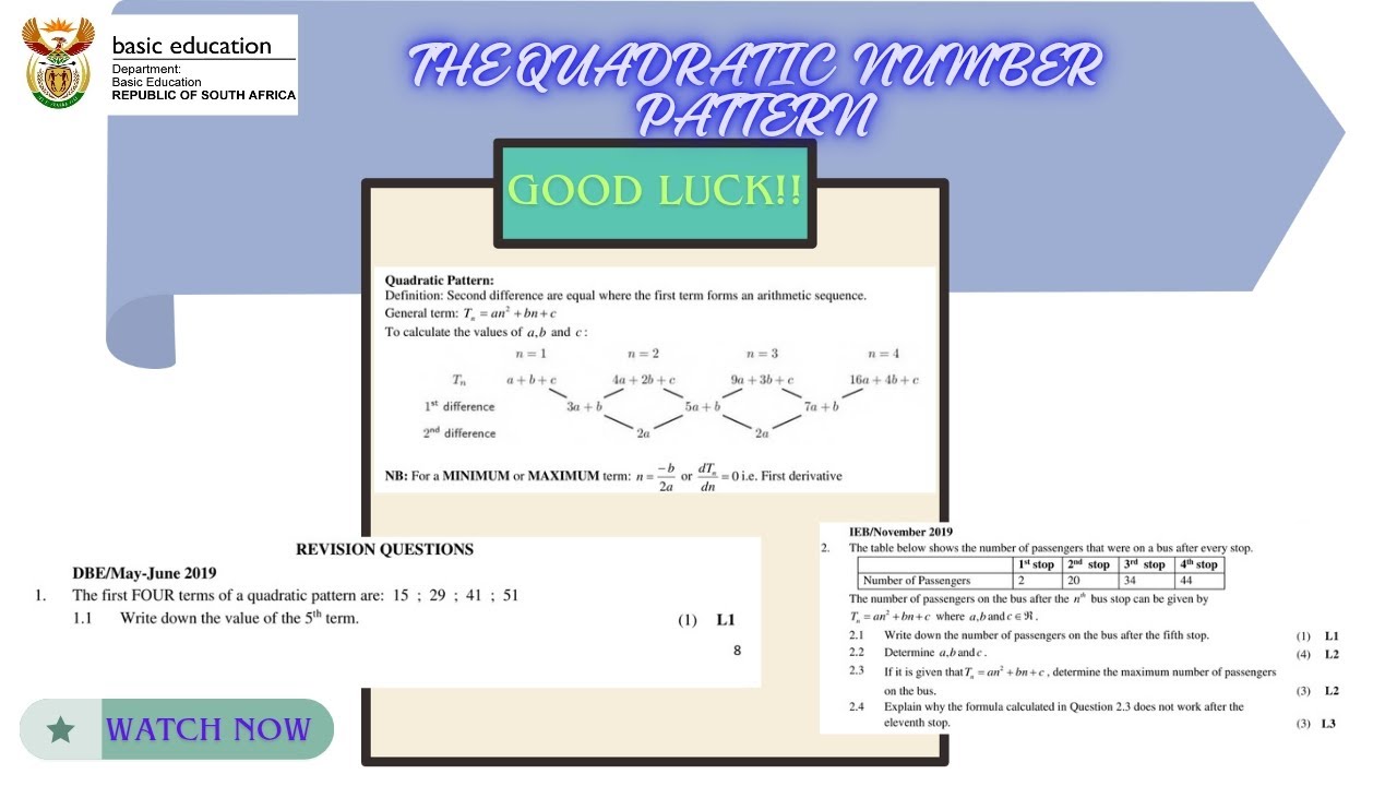 Mathematics P1: The Quadratic ( Sequence) number Pattern: Grade 11&12 ...
