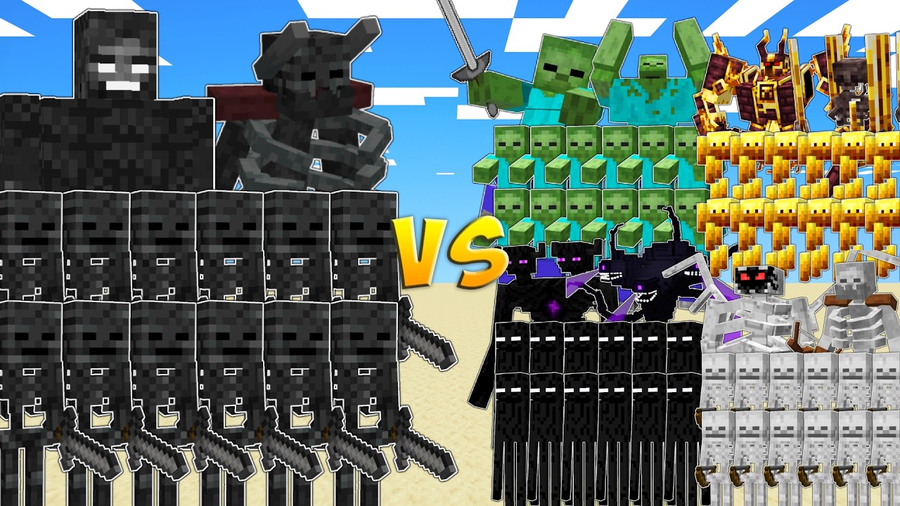 WITHER ARMY vs ALL MINECRAFT MOBS - YouTube