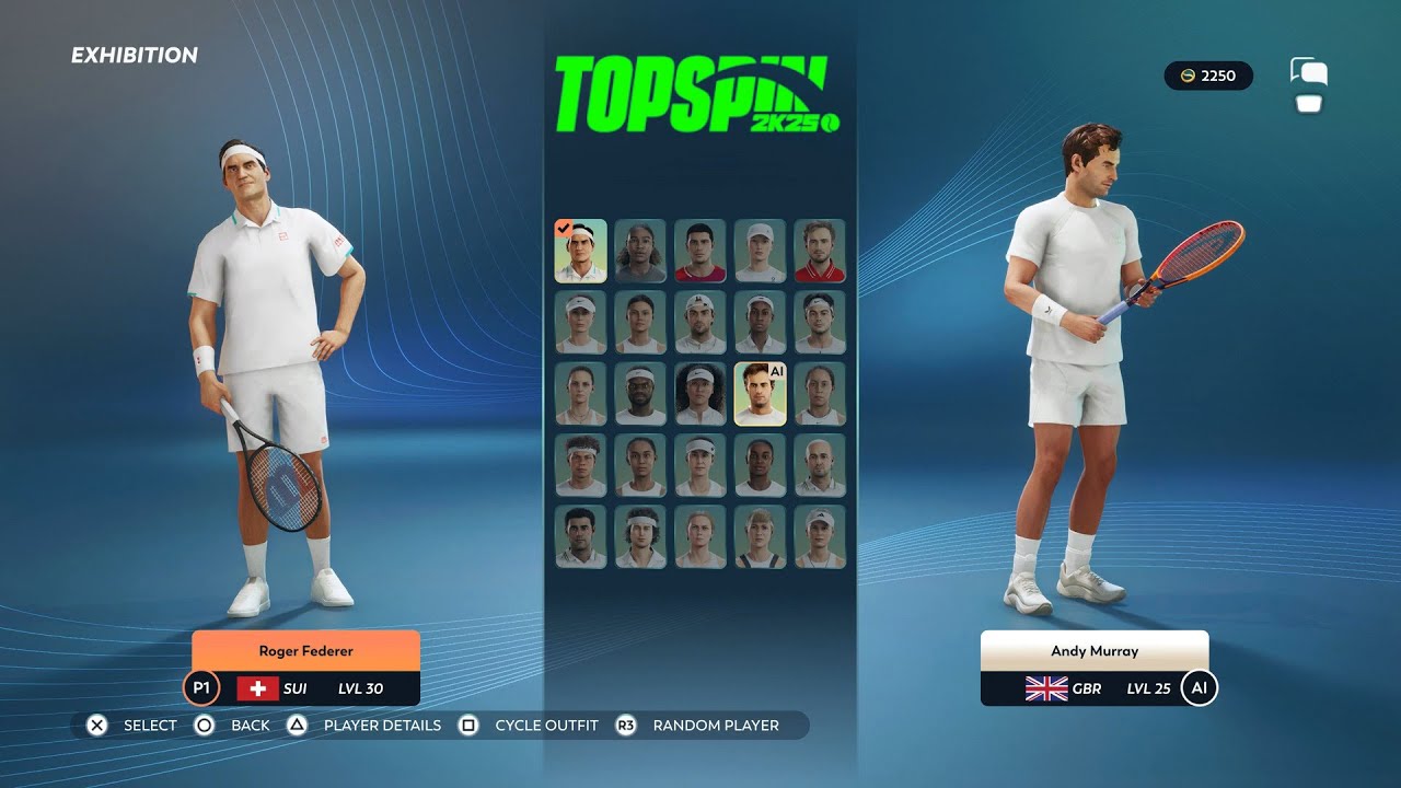 Top Spin 2K25 - ALL TENNIS PLAYERS AND OUTFITS (PS5) - YouTube