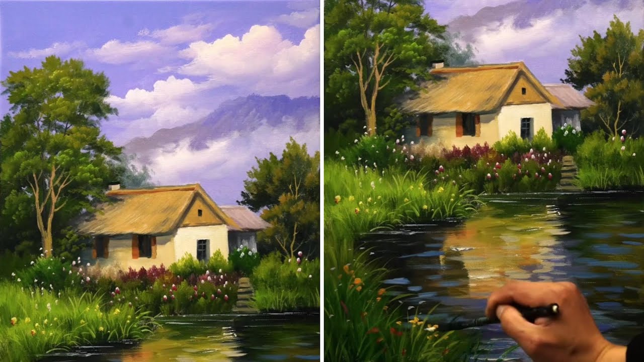 Painting A Small House in The Countryside / Acrylic Painting for ...