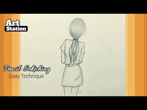 Drawing A Girl Facing backside | Sketch Girl Back Face | Easy sketching ...