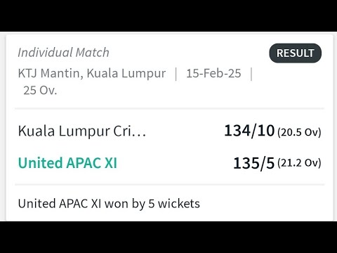 KLCC Vs UNITED APAC XI - 15Feb25 Part 1 - YouTube