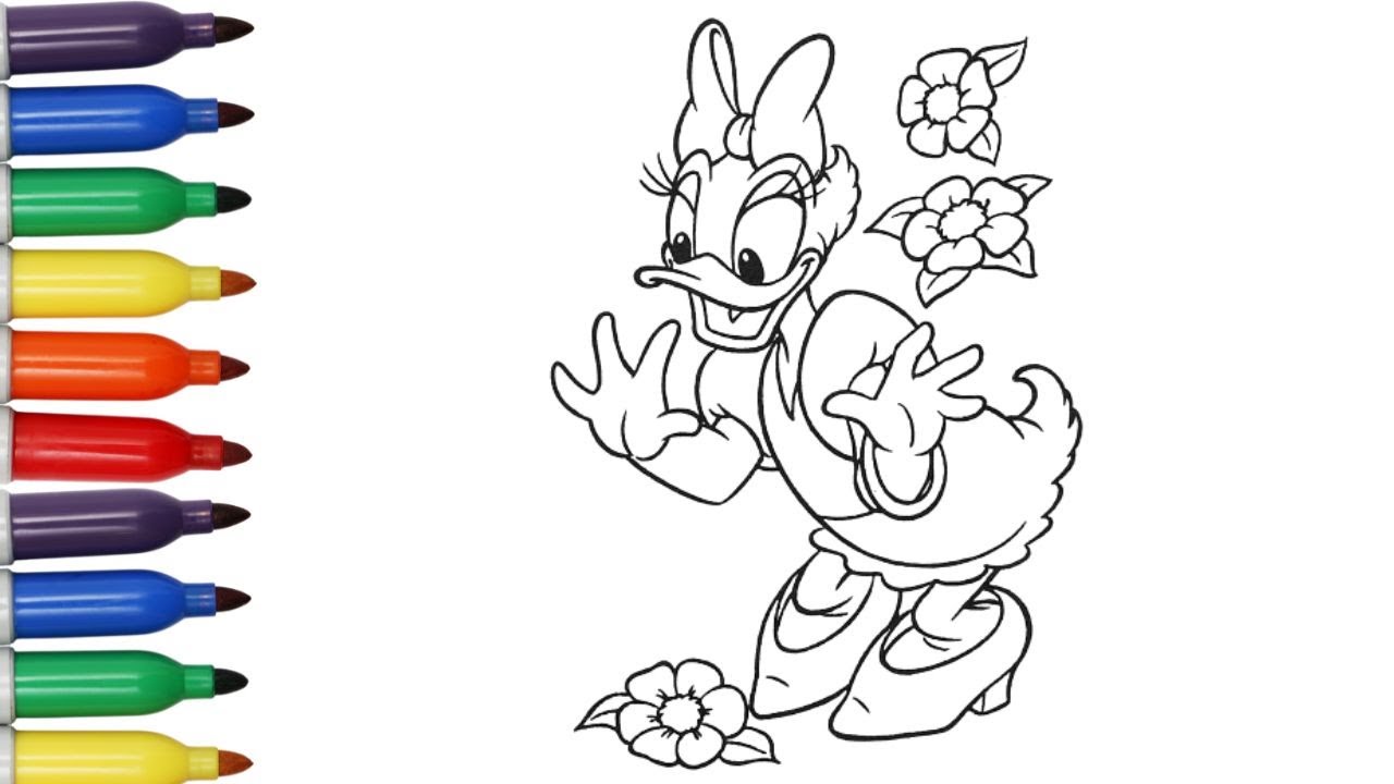 How to draw daisy duck | Easy daisy duck drawing and colouring for kids ...