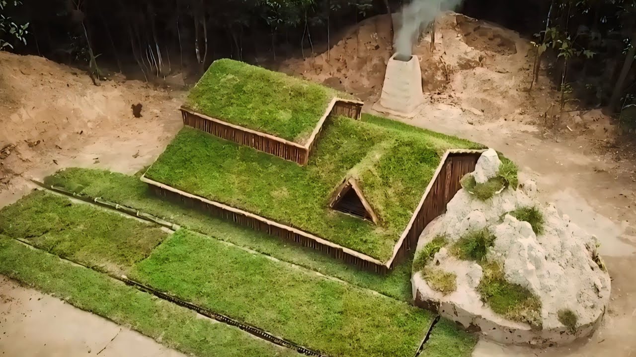 buinding underground hut with grass roof || video - YouTube