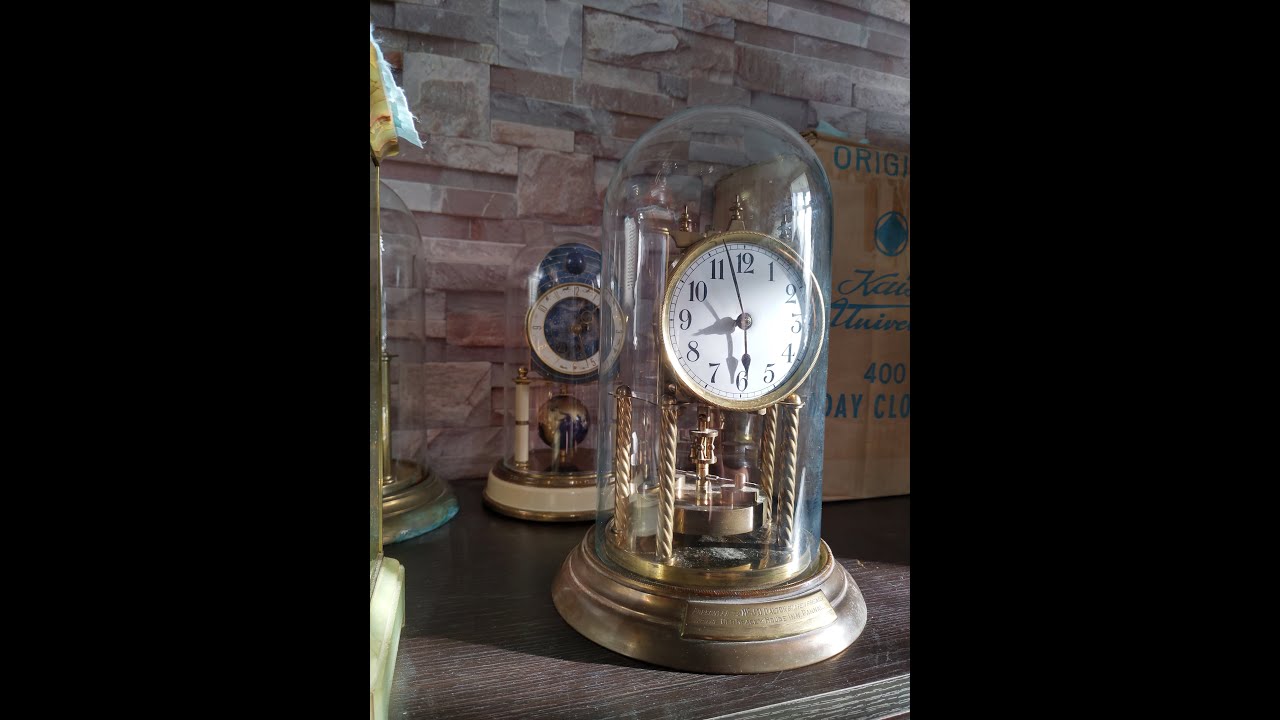 Phillip Hauck 4-leg 400 day clock anniversary torsion under glass dome ...