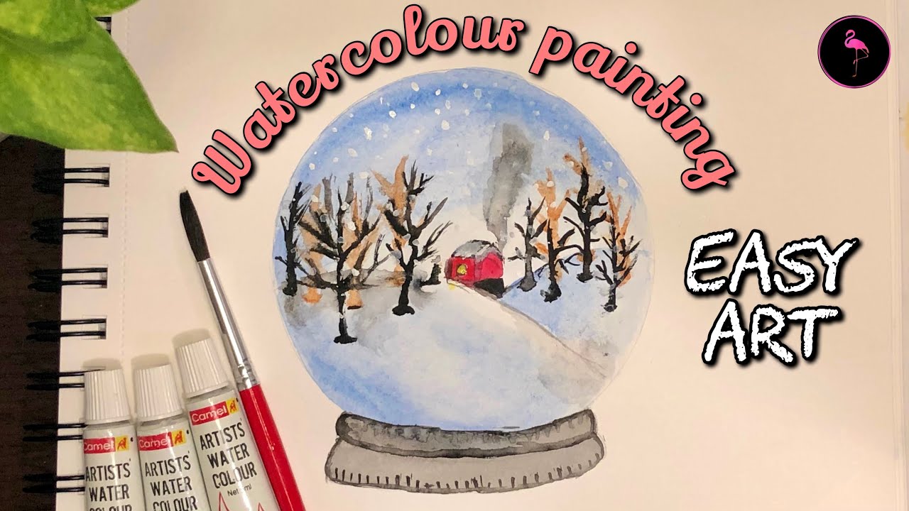Winter Snow globe watercolour painting ️ | Beginners friendly | Step by ...